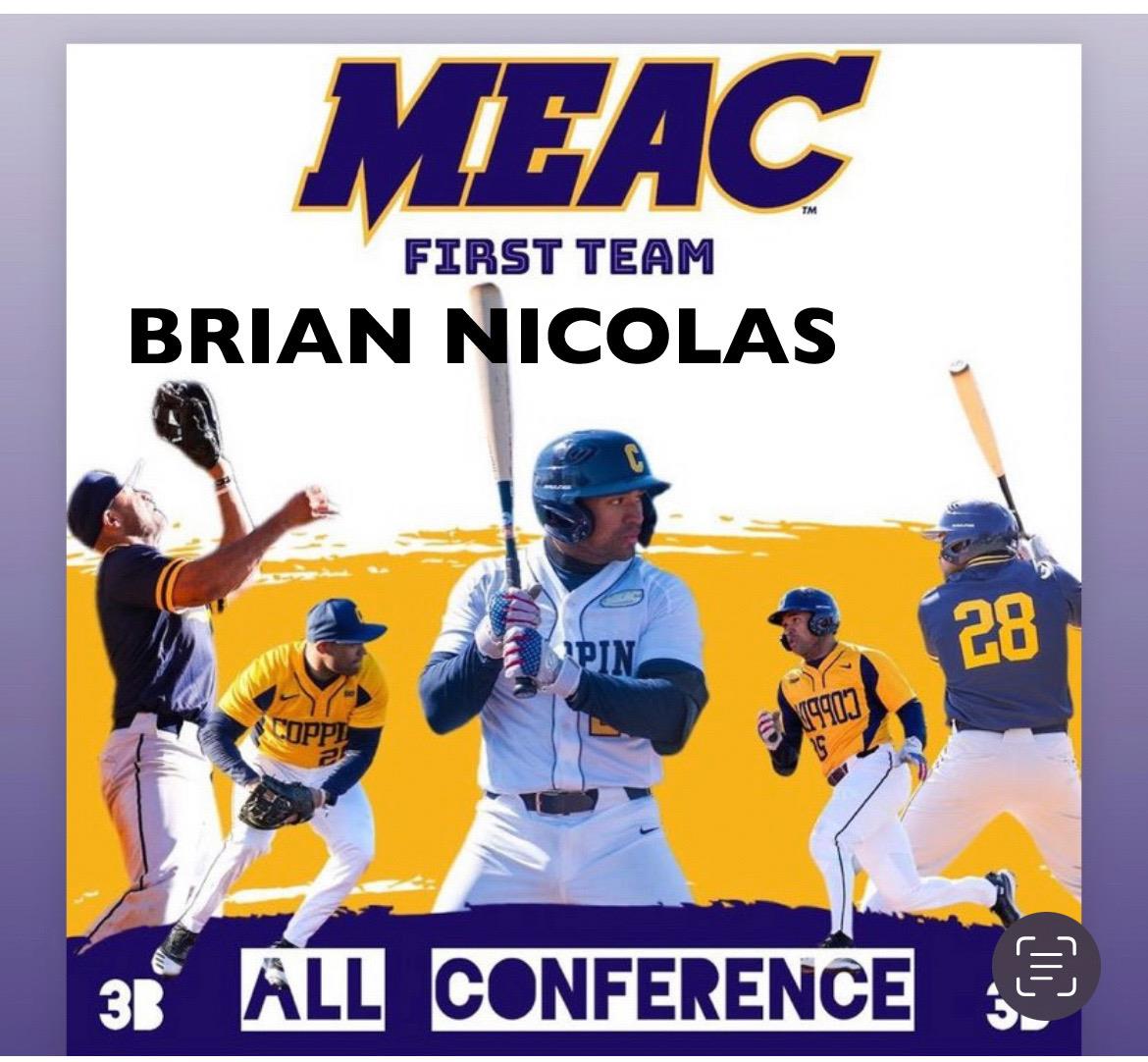 Division I Collegiate Baseball Brian Nicolas Made First Conference Team