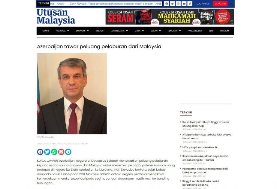 Malasian Newspaper Publishes Article About Investment Opportunities In ...